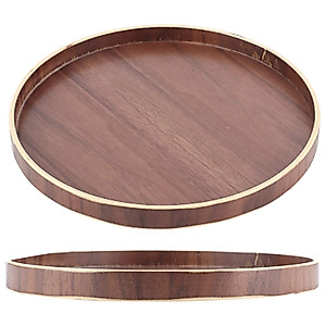 Food Tray, Japanese Style Round Wooden Serving Tray Round Serving Tray, Durable and Wear‑Resistant,(24cm Walnut Color disc)