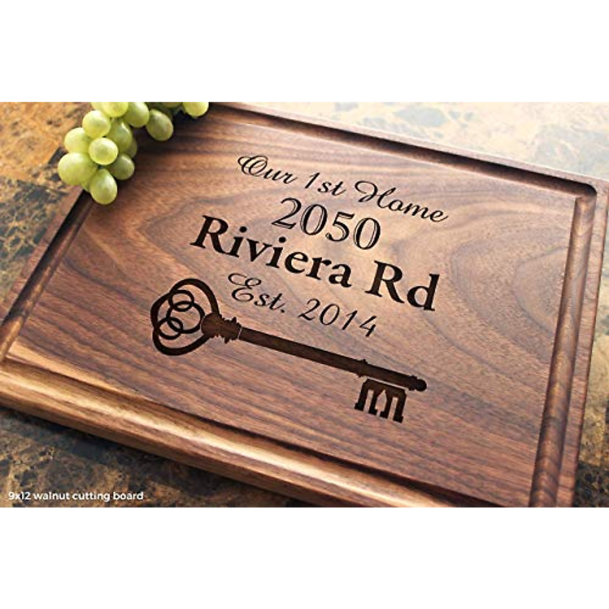 Straga Personalized Cutting Boards | Handmade Wood Engraved Charcuterie | Custom Housewarming, Home Purchase Gift for Homeowners, Rest Estate Agents (First Home Design No.302)