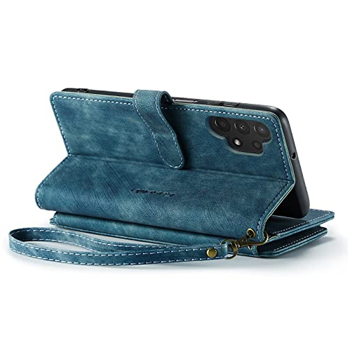 REEGINCH Samsung Galaxy A13 5G Case, Samsung A13 4G Wallet Case for Women Men, Durable PU Leather Case Magnetic Flip Zipper Card Holder Wristlet Strap Kickstand Phone Case for Samsung Galaxy A13, Blue