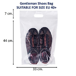 12 pieces of Zipper Heavy duty Clear Plastic Poly Bags Resealable Storage Shoes, Boot, Clothing, Linens, Books, Toys and others, a pleated expandable bottom. (Gentleman Shoes Bags)