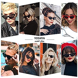 YOSHYA Retro Vintage Narrow Cat Eye Sunglasses for Women Clout Goggles Plastic Frame (Black Grey)