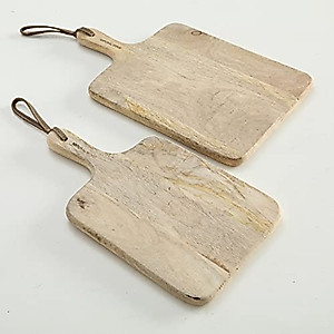 Artisinal Kitchen Natural Wood Cutting Boards, Set of 2, Mango Wood, Stitched Leather Hanging Straps, Each Over 1 Ft 16 1/2 and 14 1/2 Inches Long, by WHW