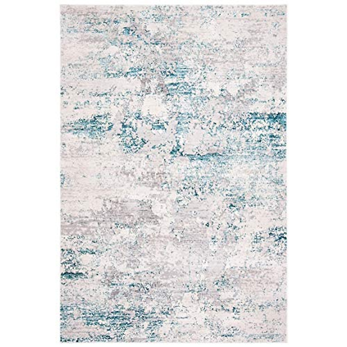 SAFAVIEH Amalfi Collection 8' x 10' Cream / Turquoise AMF572B Modern Abstract Distressed Area Rug