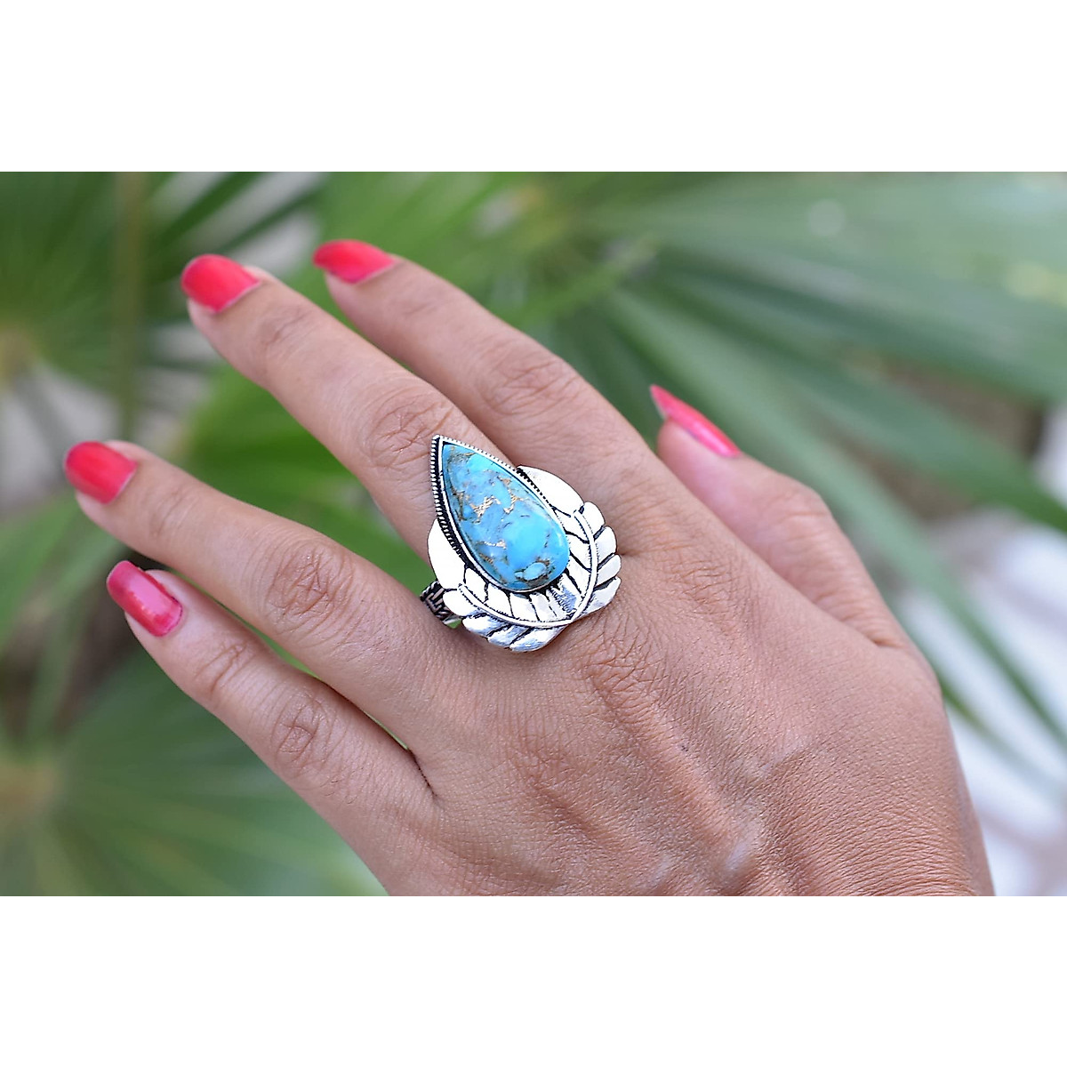 Rekha Gems Blue Copper Turquoise Ring, 925 Sterling Silver Ring, Vintage Ring , Handmade Ring, Birthday Gift, Blue Stone Ring, Boho and Hippie, Ring, Turquoise Ring, Turquoise Jewelry- BTQ-29 (8.50 US)