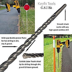 Keyfit Tools G.S.I. Contractor Grade Garden Stake Installation Tool Drill Bit Fast & Easily Install Garden Stakes Even in Frozen Soil Fiberglass Plant Support Stakes Tomato Cage Rebar Steel J Hook