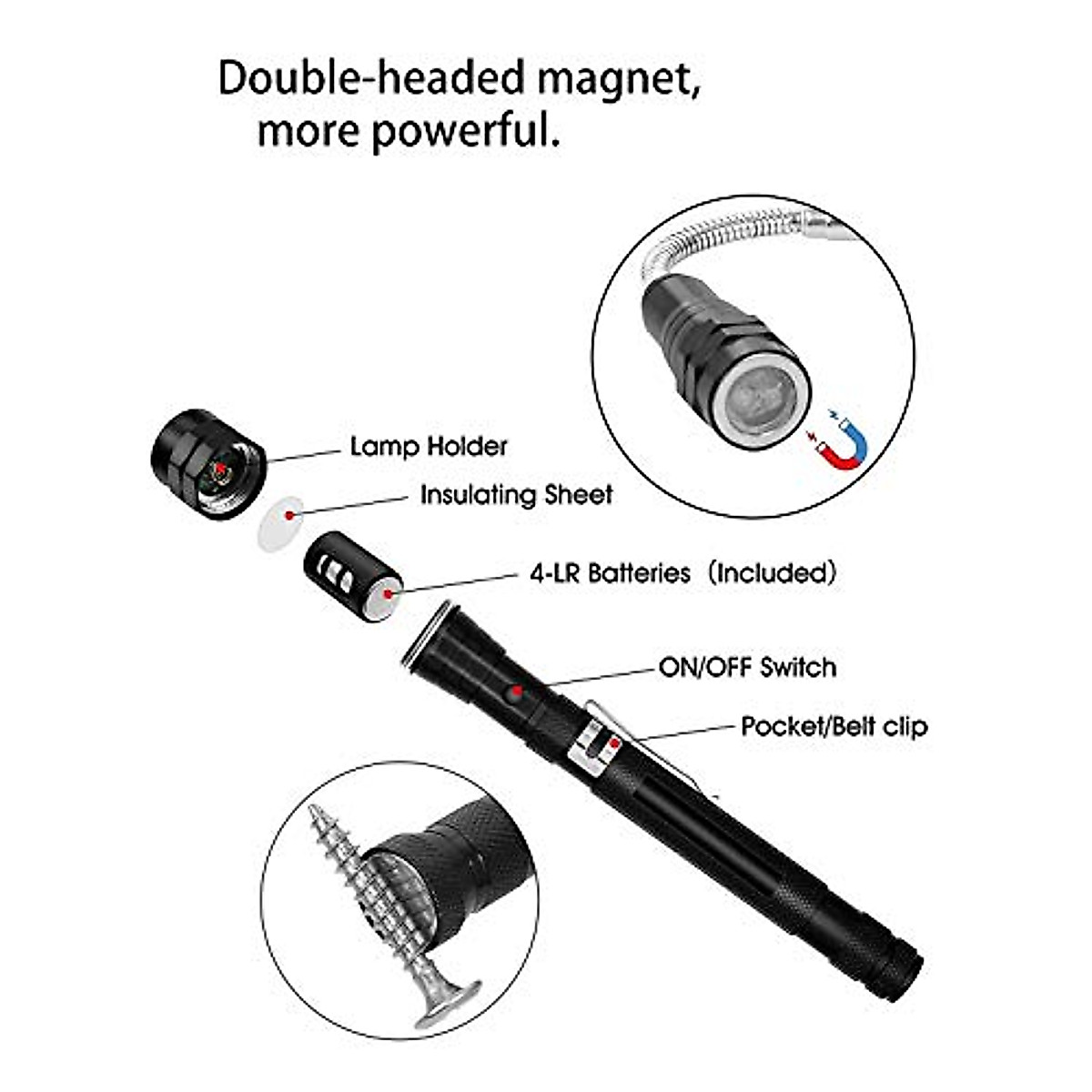 FZFR Magnetic Pickup Tool Lights - Telescoping Magnet Pick Up Gadget Tool with LED Lights for Men, DIY Handyman, car maintenance worker, electrical maintenance worker, birthday gift for boyfriend