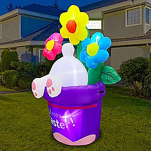 BLOWOUT FUN 6ft Inflatable Easter Rabbit into Flower Basket Decoration LED Blow Up Lighted Decor Indoor Outdoor Holiday Art Decor Clearance