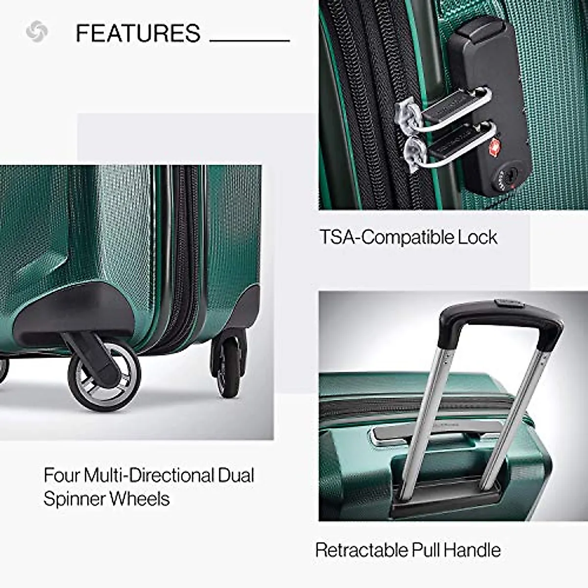 Samsonite Winfield 3 DLX Hardside Expandable Luggage with Spinners, Checked-Large 28-Inch, Emerald