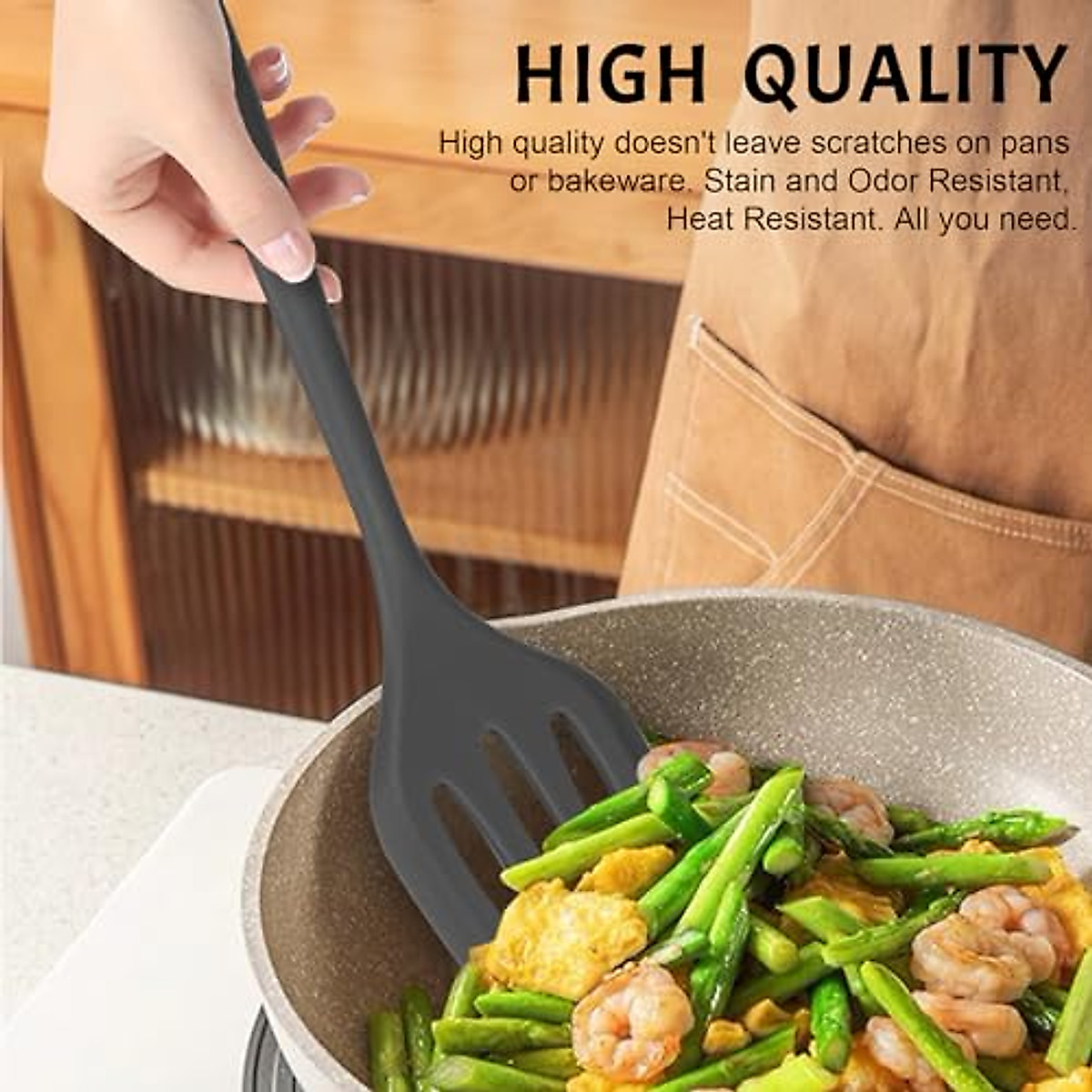 JONPHE Silicone Kitchen Utensils Set - Spatula Set,Turner,Brush,Whisk, 464°F Heat Resistant, Dishwasher Safe Silicone Cooking Utensils Set, Kitchen Gadget Tools Set for Nonstick Cookware - Black