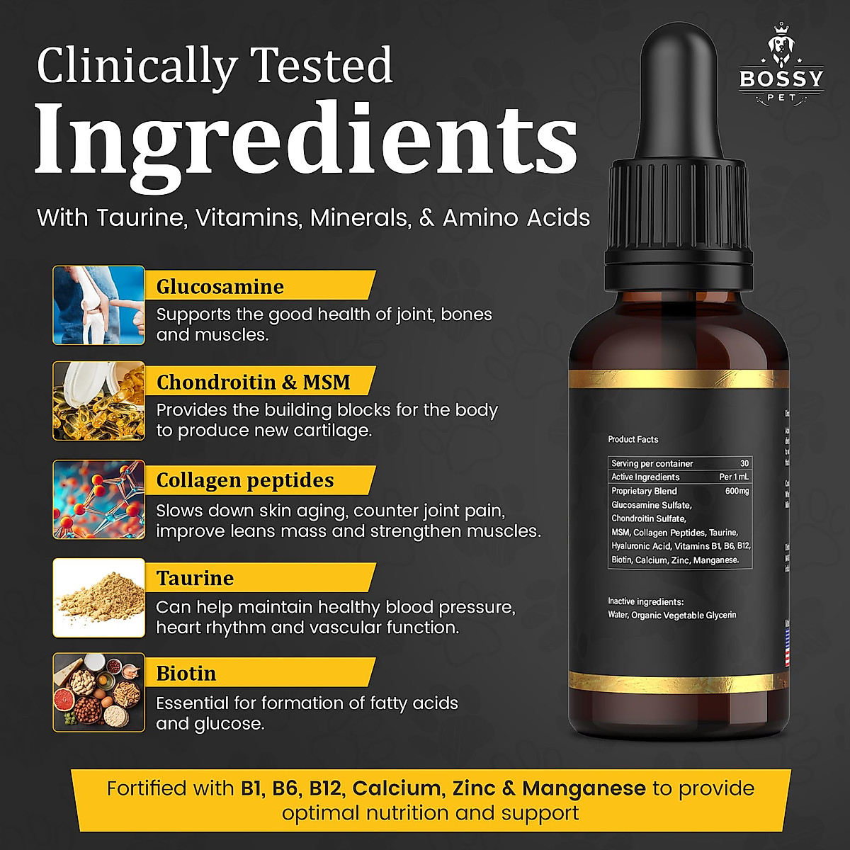 Glucosamine Liquid for Dogs & Cats - Joint Supplement for Dogs & Cats - Joint Supplement with Chondroitin, MSM, Hyaluronic Acid, Biotin, Collagen Peptides & Taurine - Max Potency for Hip & Joint Care.