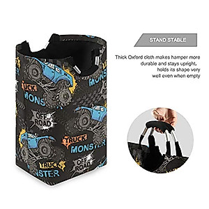susiyo Abstract Monster Truck Car Laundry Basket Collapsible Laundry Hamper Foldable Dirty Clothes Bag Large Storage Basket with Handles for Kid Room Toy Bin Bathroom Clothing Organizer