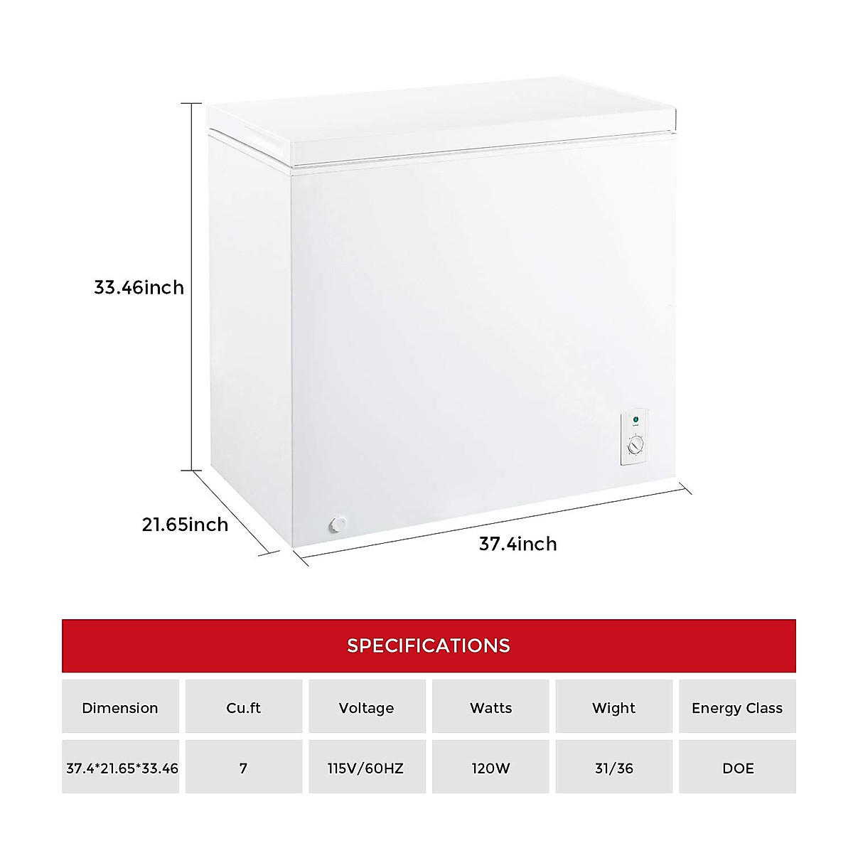 KEG 7.0 cu ft Top Chest Freezer with Adjustable Thermostat and Removable Storage Basket, Freezing Machine for Home and Kitchen