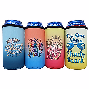 Beach Essentials Gifts for Women - Beach Accessories for Vacation Must Haves, Beach Themed Small Gifts for Women, Insulated 16 oz. Tall Can Cooler Sleeves, Funny Beach Coolies for Tallboy Cans
