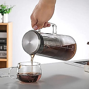 Cold Brew Coffee Maker with Lid and Handle 47oz / 1.4 Liter, Durable Glass Pitcher Carafe, Stainless Steel Mesh Filter Infuser, Dishwasher Safe, for Iced Coffee, Cold Brew, Juice, Tea & More