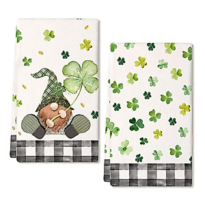 ARKENY St Patricks Day Gnome Green Shamrock Kitchen Towels Dish Towels St. Patrick's Day Decorations for Home Décor Ultra Absorbent Bar Drying Cloth 18x26 Inch Hand Towel for Cooking Set of 2