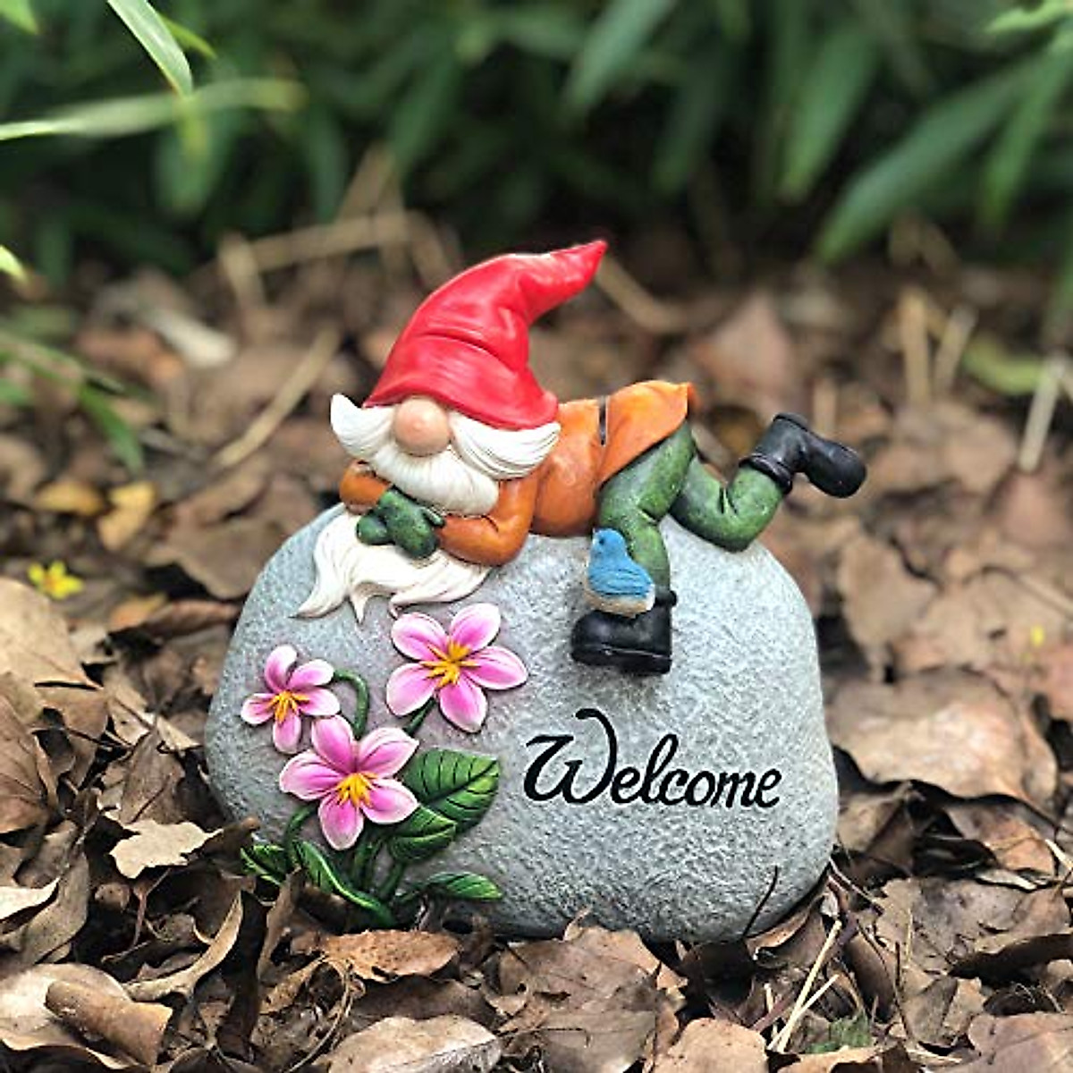 TZSSP Outdoor Garden Gnome Statue Statuary Welcome Stone for Patio,Lawn,Garden Decoration,Red