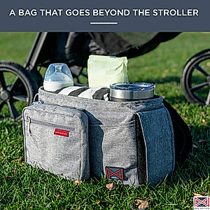 Bag Nation Universal Stroller Organizer Caddy Featuring Cup Holders, Large Main Pocket Compatible with Uppababy, Baby Jogger, Britax, Bugaboo, BOB, Umbrella and Pet Stroller - Grey