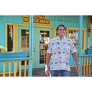 Reyn Spooner Men's Lahaina Sailor Tailored Button Front Hawaiian Aloha Shirt, White, XL