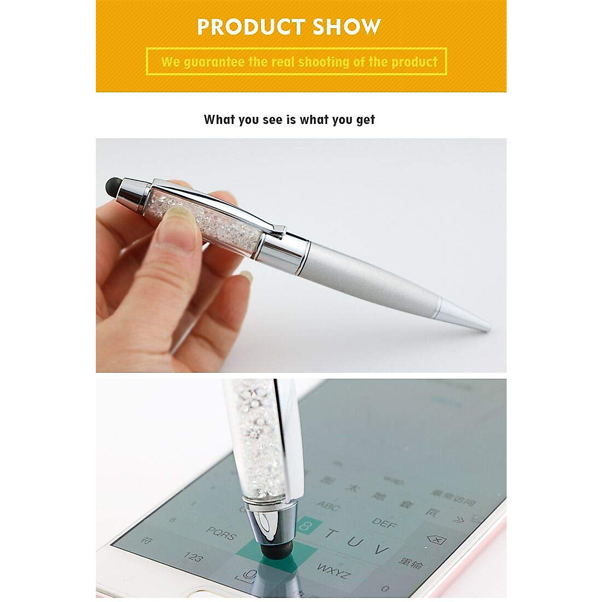 ProductsForYou 3 in 1 Crystal USB Pen with Stylus, Writing Ballpoint Pen with 8GB Hidden USB Flash Drive, Travel and Business Gift for Men and Women, Stylus Pen Compatible with iPad, Tablets, iPhone