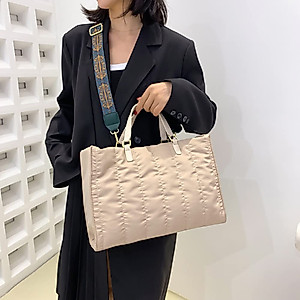 LIERWOI Fashion Crossbody Bag Handle Bag Medium, Quilted Cotton Padded Shoulder Bags Luxury Handbags for Women