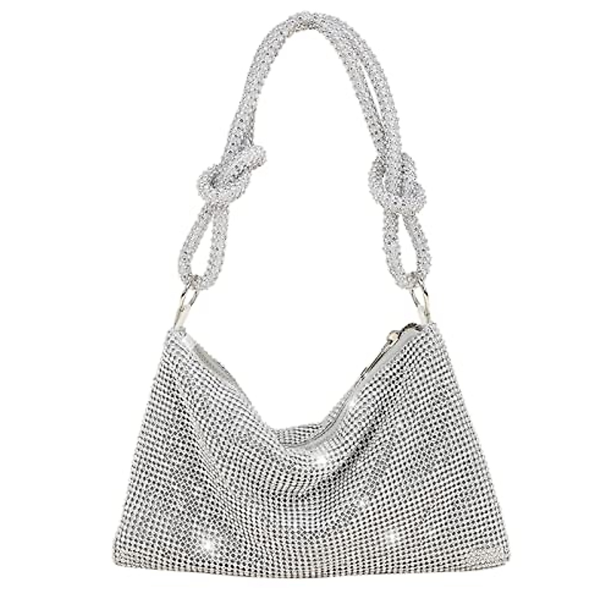 Rhinestone Hobo Bag for Womens Chic Sparkly Evening Handbag Clutch Bag Shiny Purse for Party Club Wedding (Silver)