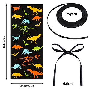 Outus 100 Pieces Dinosaur Cellophane Bags Clear Dinosaur Skeleton Bags Party Favors Bags with A Roll of Ribbon for Chocolate Candy Snacks Cookies Dinosaur Themed Party Supplies (Multi Colors)