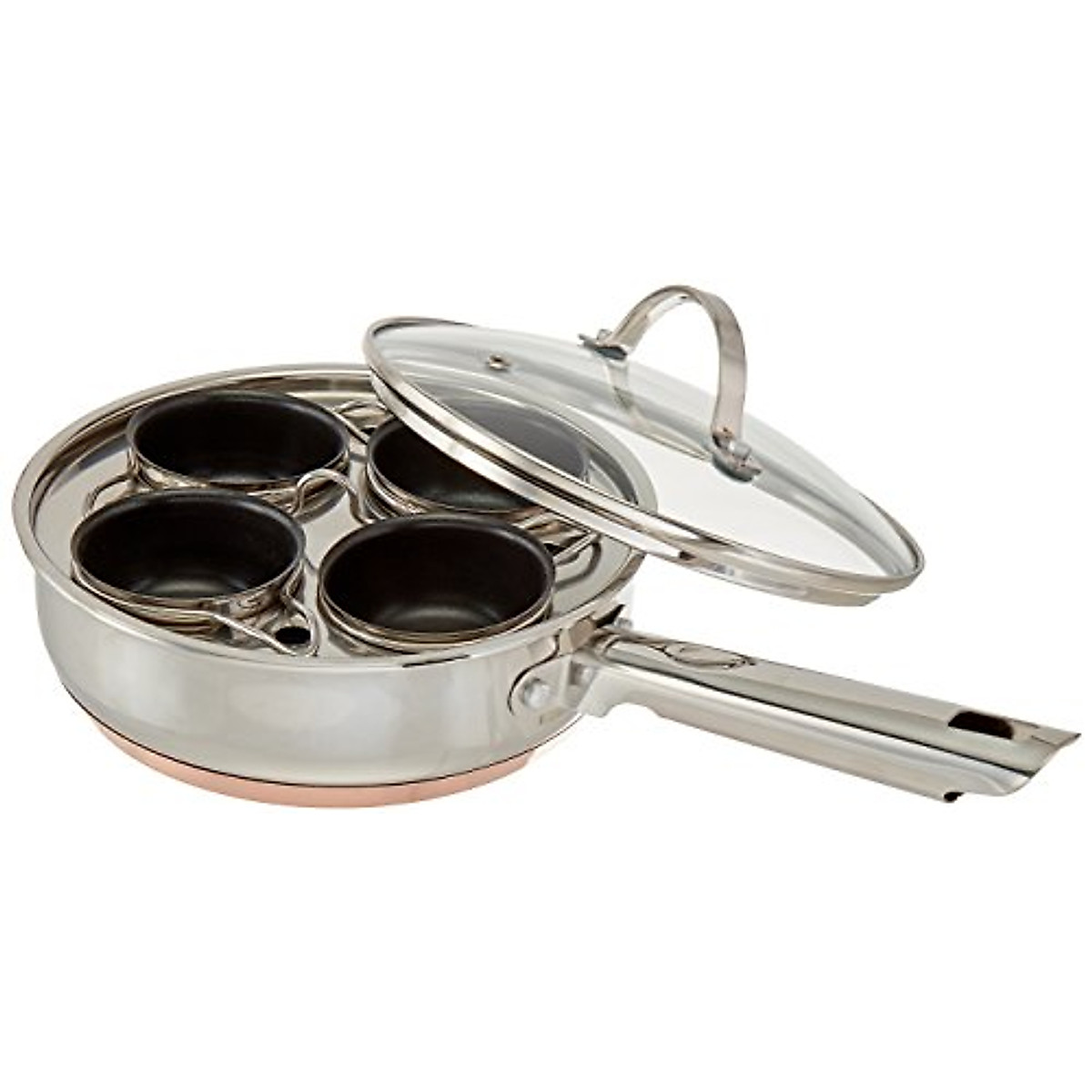4 Cup Copper Impact Bonding Egg Poacher W/Nonstick Egg Cups for Perfectly Poached Eggs Brunch and Breakfast