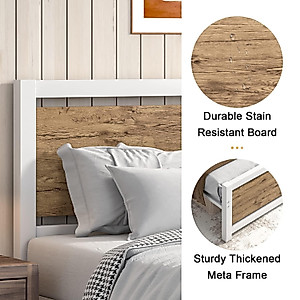 Catrimown Twin Bed Frames, Metal Twin Bed Frame with Headboard and Wooden Steel Slat Support, Heavy Duty Metal Platform Bed Frame, Under Bed Storage, No Box Spring Needed, White