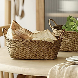 Zerodeko Straw Storage Basket Fruit Serving Basket Woven Storage Basket Wicker Storage Basket Rattan Storage Baskets Storage Bins with Lids Woven Basket Decor Fashion Iron Laundry Basket
