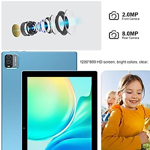 Android 13 Tablet with Keyboard, 2024 Newest 10.1 inch 2 in 1 Tablets, 8GB RAM+64GB ROM with Case Mouse Stylus, 1.8GHz Quad Core, 1280*800 HD Touch Screen, 8MP Dual Camera, Games, Wi-Fi, BT Tableta PC