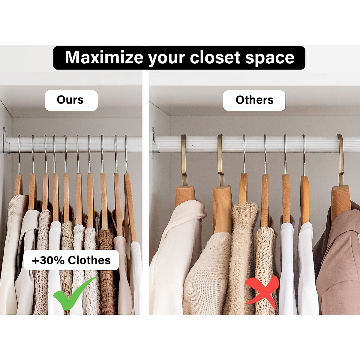 StorageWorks Wooden Hangers, Slim Natural Wood Hangers, Premium Solid Wood Clothes Hanger for Tank Top, T-Shirt, Strap Dress, 20 Pack, Natural Wood Color