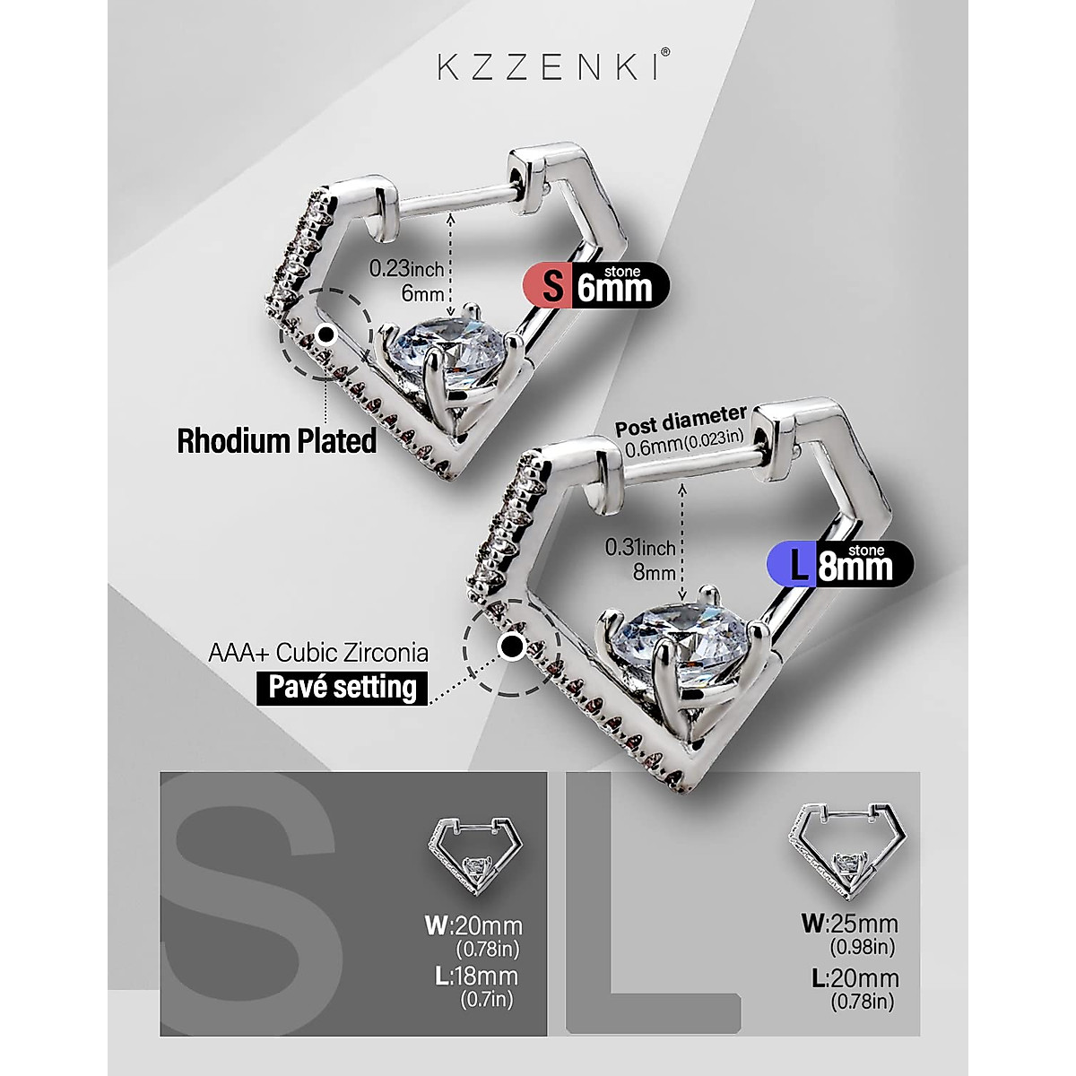 Diamond Shaped Huggie Hoop Earrings 14K Gold Plated Cubic Zirconia Cuff Earrings for Women Men Jewelry Gift