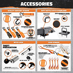 Mockins 500lb Cap. Folding Trailer Hitch Cargo Carrier Rack with Ramp |48"Lx28.5"Wx4.5"H Wheelchair Rack for Car |Heavy Duty Steel Mobility Scooter Carrier with Ramp | Wheelchair Carrier for Car Hitch