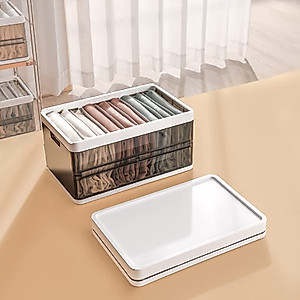 GUDEMAY Stackable Plastic Storage Bins with Lids, Foldable Closet Storage Drawer Organizers Box, Slideable Collapsible Wardrobe Closet Organizers Storage Box (1Pack-XL)