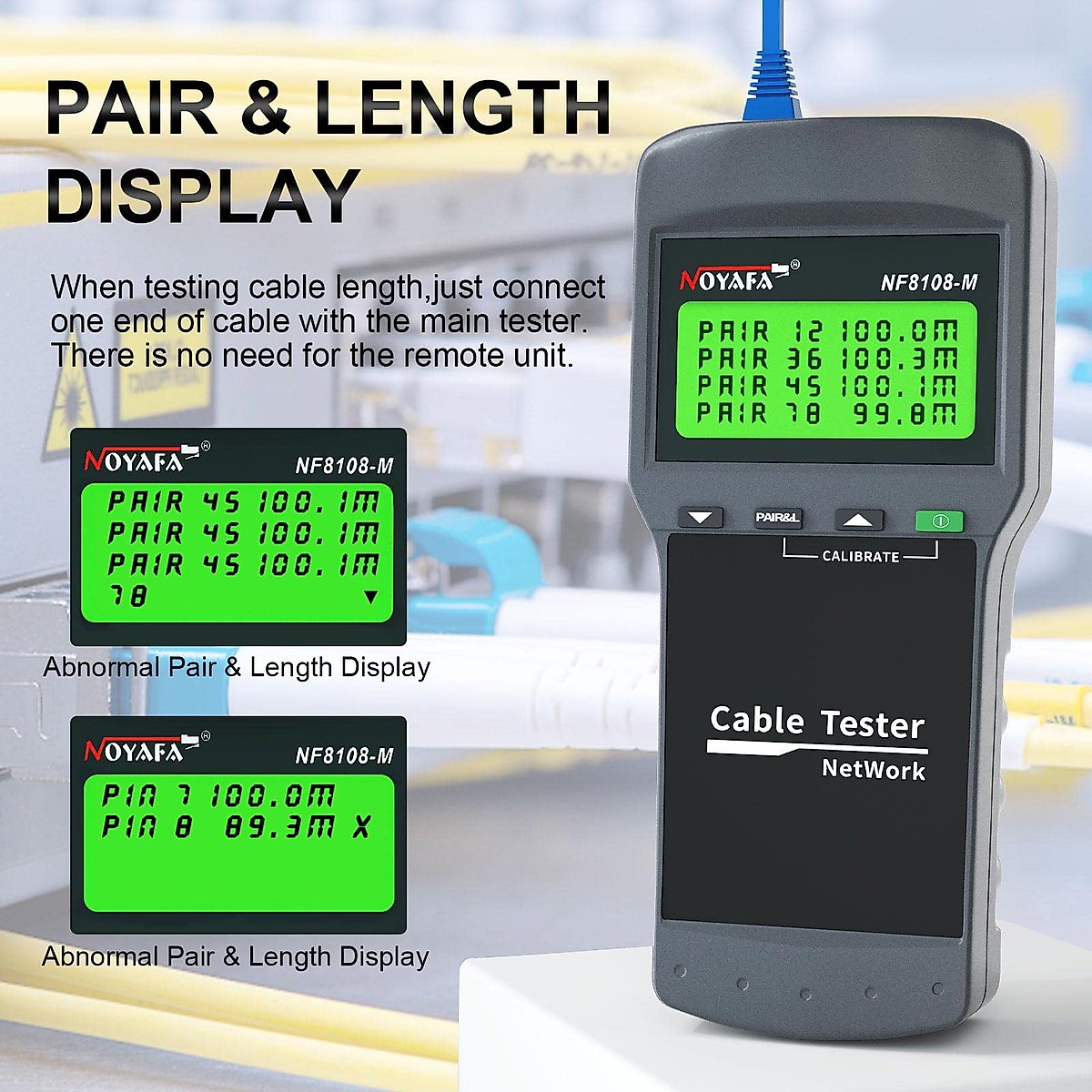Network Cable Tester - NOYAFA Cable Wire Fault Finder for RJ45 Cat5, Cat6, 5e, 6e Measure Length, Locate The Breakage Point, Check Wiring Error with 8 Far-end Passive Test Jacks