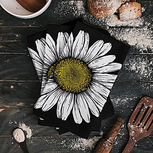 Vintage Daisy Floral Microfiber Kitchen Towels with Hanging Loop, Super Absorbent&Machine Washable Dish Towels Hand Towels for Home Kitchen Bars, 18 x 28 Inches, Flowers Farmhouse Black White