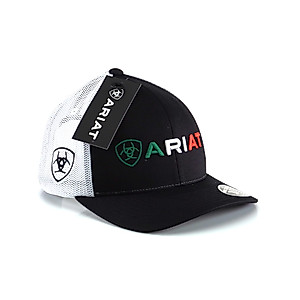 ARIAT Men's Mexican Flag Colos Embroidered Snapback Cap, Black with White Mesh Back, 6-Panel Mid Profile
