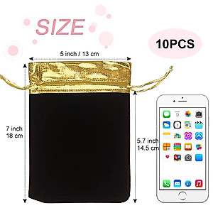 Shintop Velvet Bags, 5x7inch Velvet Jewelry Bags 10pcs Drawstring Gift Pouches for Wedding Favor Christmas (Black)