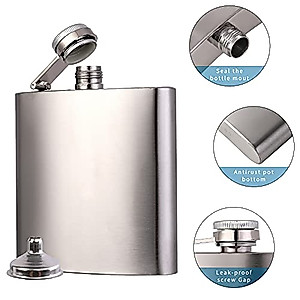 Hip Flask for Liquor 2PCS Silver Thin Flasks 6oz Stainless Steel Leakproof with 2 pcs Funnel for Gift, Camping, Wedding Party