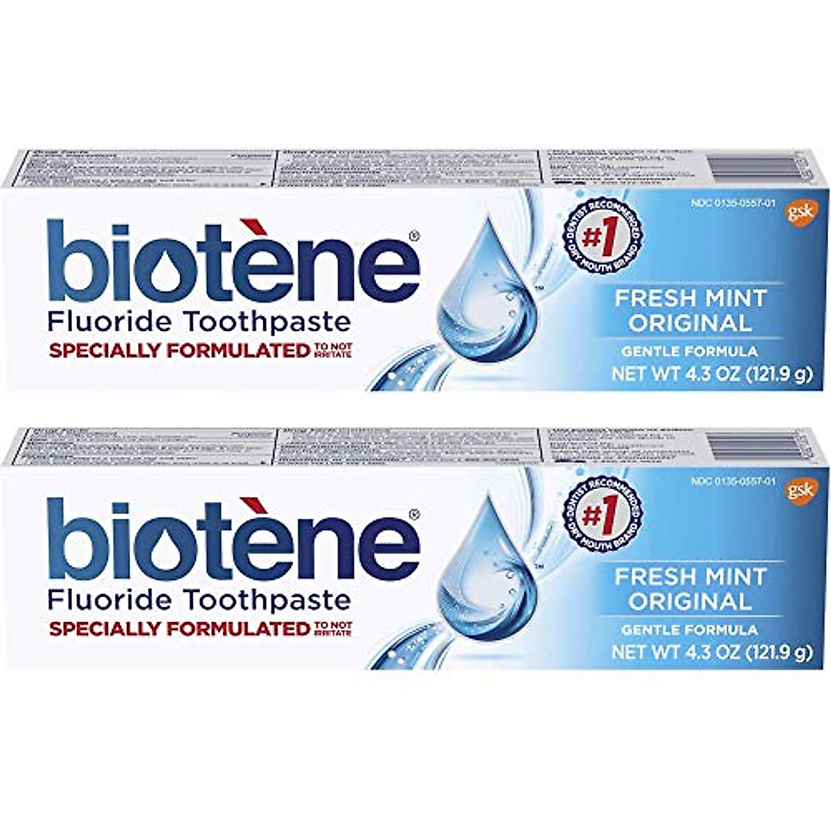 Biotene Fresh Mint Original Gentle Formula Fluoride Toothpaste, 4.3 Ounces Each (Value Pack Of 2)