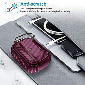 RUOXI for AirPods Pro 2019 Case Silicon Cover with Keychain, Wireless Charging Cover Full Body Protective, Front LED Visible (Burgundy)