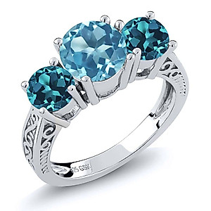 Gem Stone King 925 Sterling Silver Swiss Blue and London Blue Topaz 3-Stone Ring For Women (2.40 Cttw, Gemstone Birthstone, Available In Size 5, 6, 7, 8, 9)