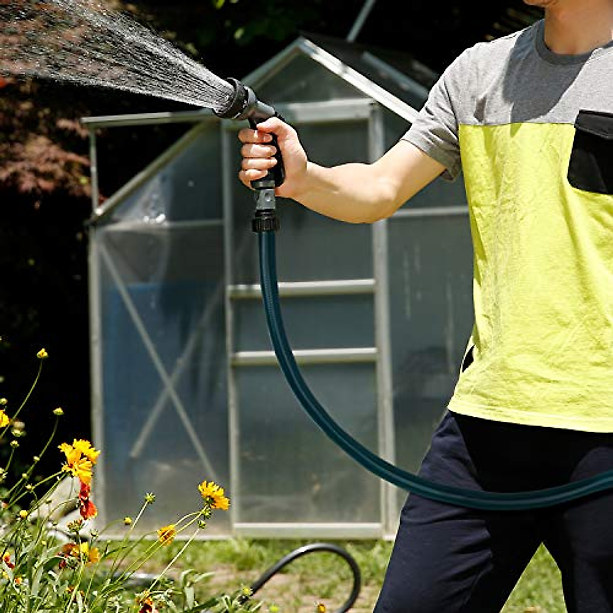 Worth Garden Short Garden Hose 5/8 in. x 25ft. NO KINK,No Leak,HEAVY DUTY Durable PVC Water Hose with Solid Brass Hose Fittings, Male to Female Fittings,Swivel Grip,12 YEARS WARRANTY,H055B03