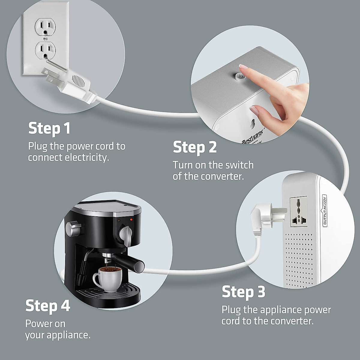 BESTRANS 1300W Step Up Voltage Converter 110V to 220V, Slim Power Voltage Transformer for 50/60 Hz Europe Asia Appliance Use in US Canada Mexico (Pearl White)