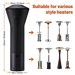 BROSYDA Patio Heater Covers with Zipper and Storage Bag for Outdoor Heaters, Waterproof, Snow-Resistant, Dust-Proof Covers for Propane Patio Heater, Black (89'' Height x 33" Dome x 19" Base)
