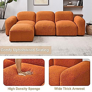 Tmsan Modular Sectional Sofa, Convertible L Shaped Couch, 94.5" Cloud Couches for Living Room Set, Teddy Fabric, Orange