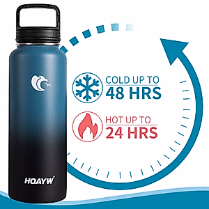 HQAYW Water Bottle Insulated 40oz, Stainless Steel Water Bottle with Straw Leak Proof, Wide Mouth Water Bottles for Sports, Double Wall Vacuum Water Bottle with Sleeve for Running GYM, Horizon