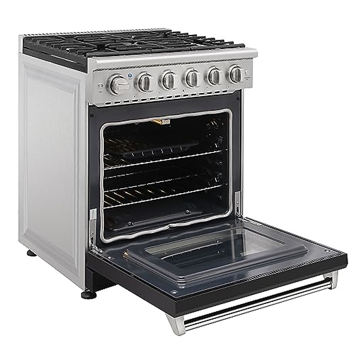 KOSTCH 30 inch Professional Freestanding Pro-Style Natural Gas Range or Liquid Propane Gas Range with 5 Burners, 4.55 cu.ft. Oven Capacity, in Stainless Steel - KOS-30RG03M (Black)