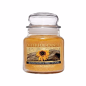 A Cheerful Giver - Sunflower & Driftwood - 16oz Medium Scented Candle Jar with Lid - Cheerful Candle - 80 Hours, Candles Gifts for Women, Yellow