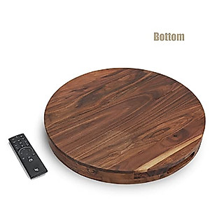 MAGIGO 18 Inches Extra Large Round Black Walnut Wood Ottoman Tray with Handles, Serve Tea, Coffee or Breakfast in Bed, Classic Circular Wooden Decorative Serving Tray